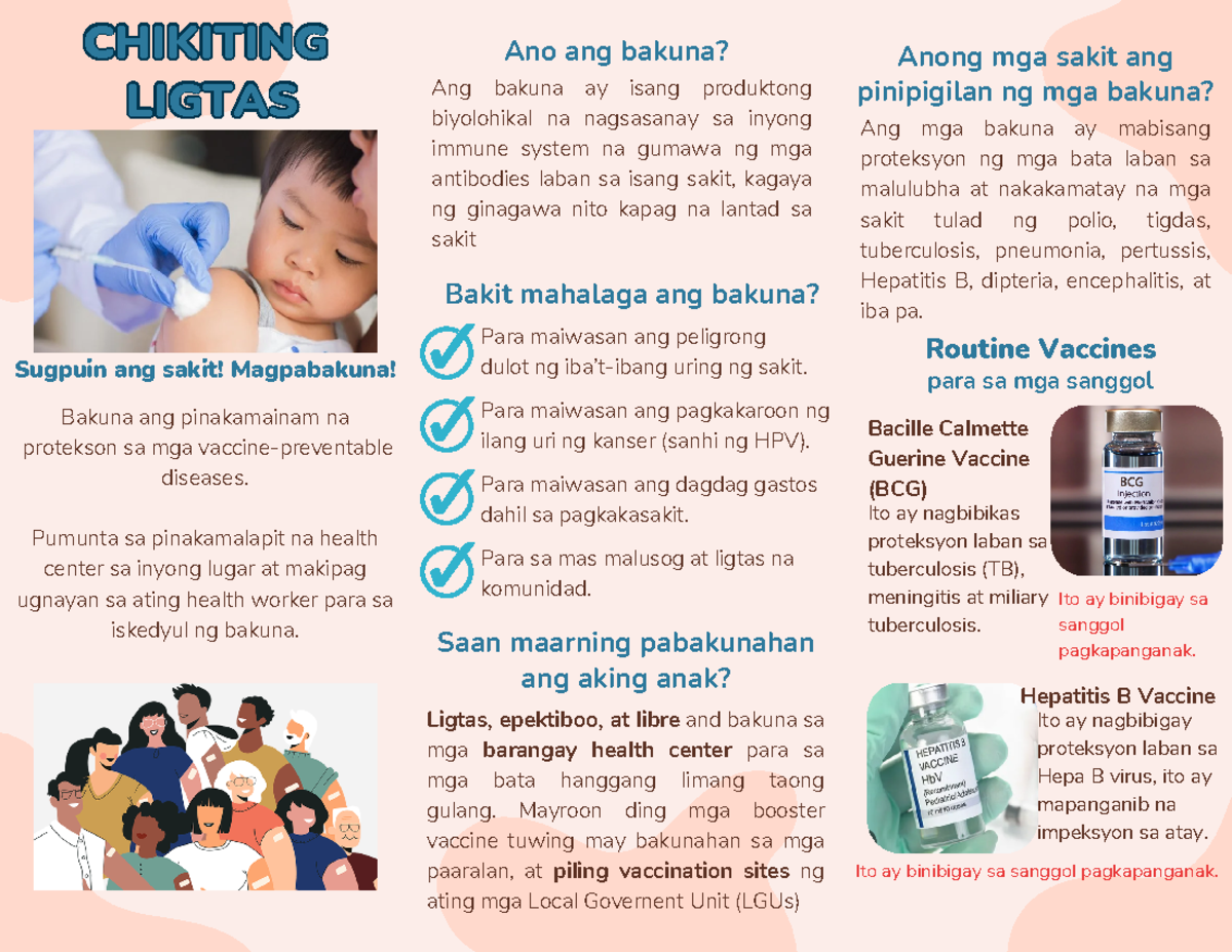Vaccine Pamphlet: Ligtas na Bakuna para sa mga Bata (Chikiting) - Studocu
