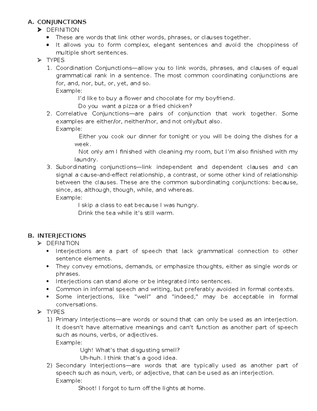 Interjections and conjunctions - A. CONJUNCTIONS DEFINITION These are ...