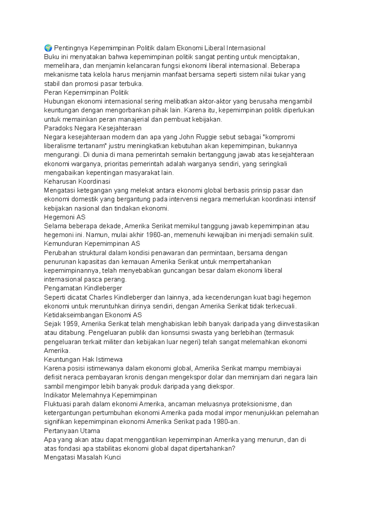 Kepemimpinan Politik dalam Ekonomi Liberal Internasional: Analisis dan ...