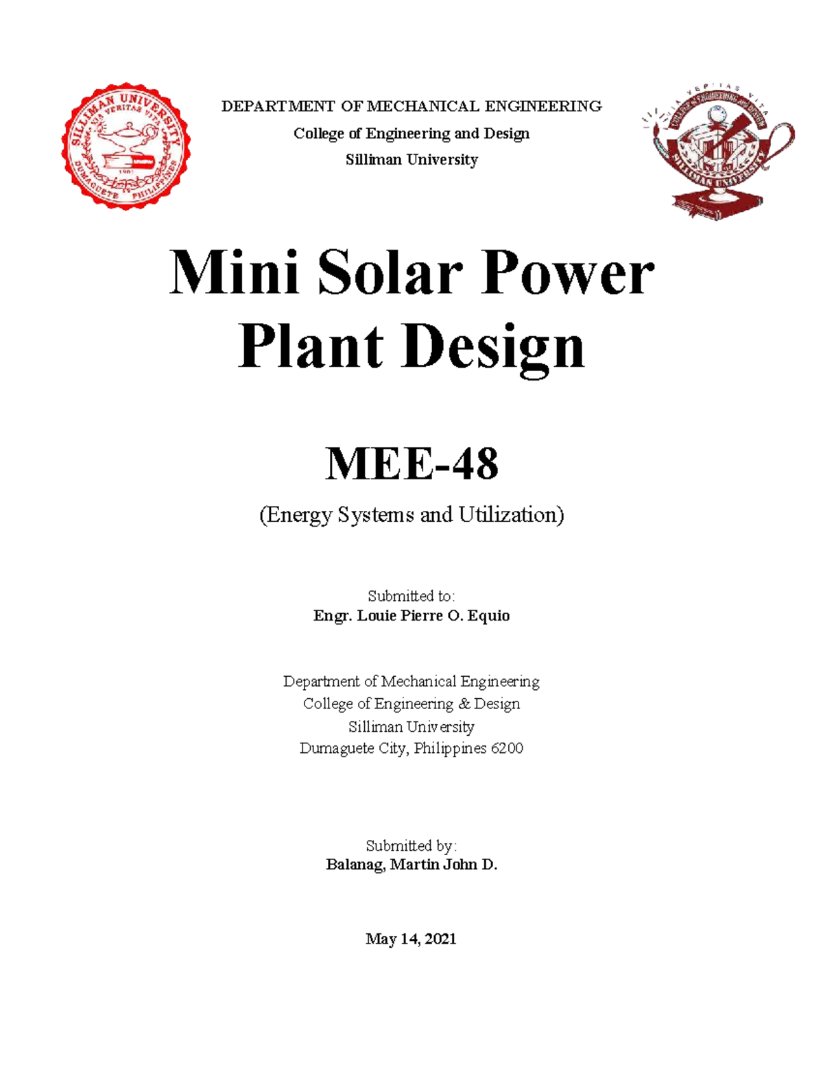 Mini Solar Power Plant Design (ME 101) - Project Report - Studocu