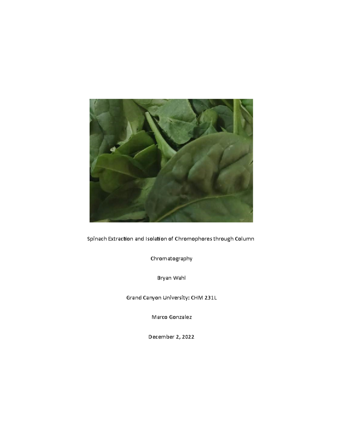 Spinach techincal report - Spinach Extraction and Isolation of ...