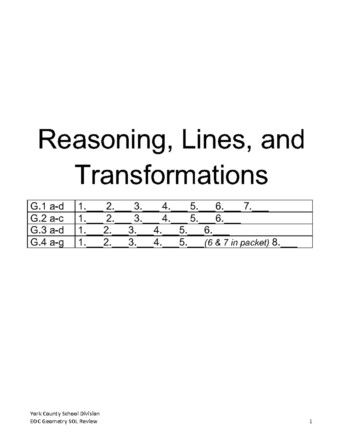 EOC Geometry SOL Review: Reasoning, Lines, and Transformations G.1-G.4 ...