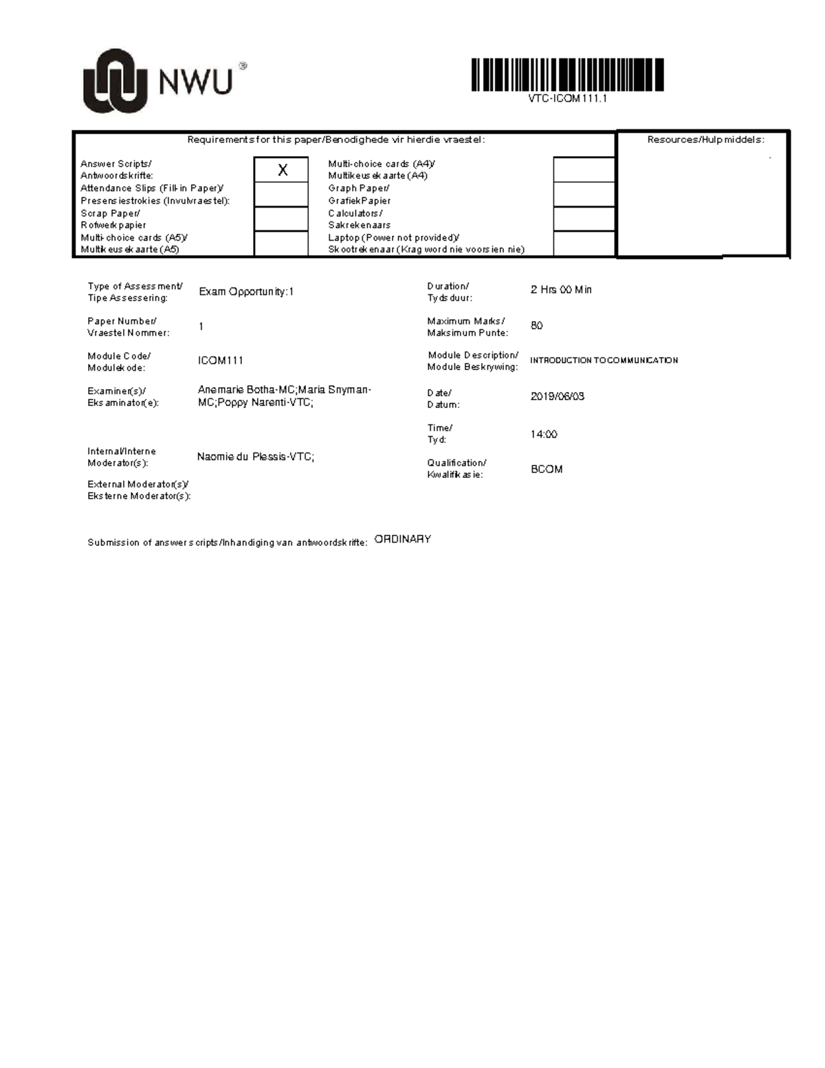ICOM 111 Final Exam Paper 1: Requirements and Questions (2019) - Studocu