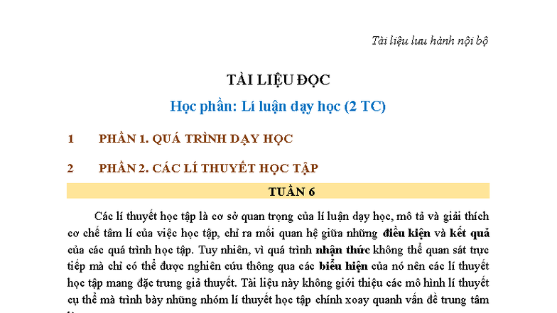 Tài liệu ôn tập Lí luận dạy học (2 TC) - Thuyết hành vi và nhận thức ...
