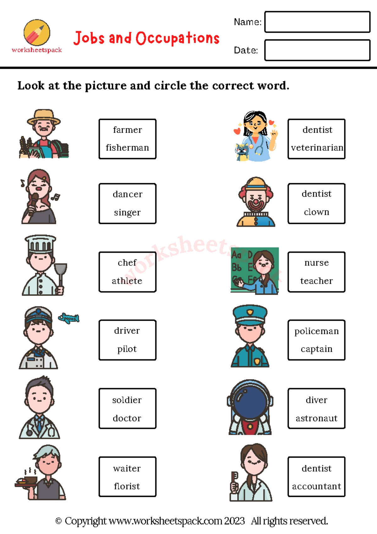 Free Jobs and Occupations Worksheets - worksheetspack Date: dentist ...