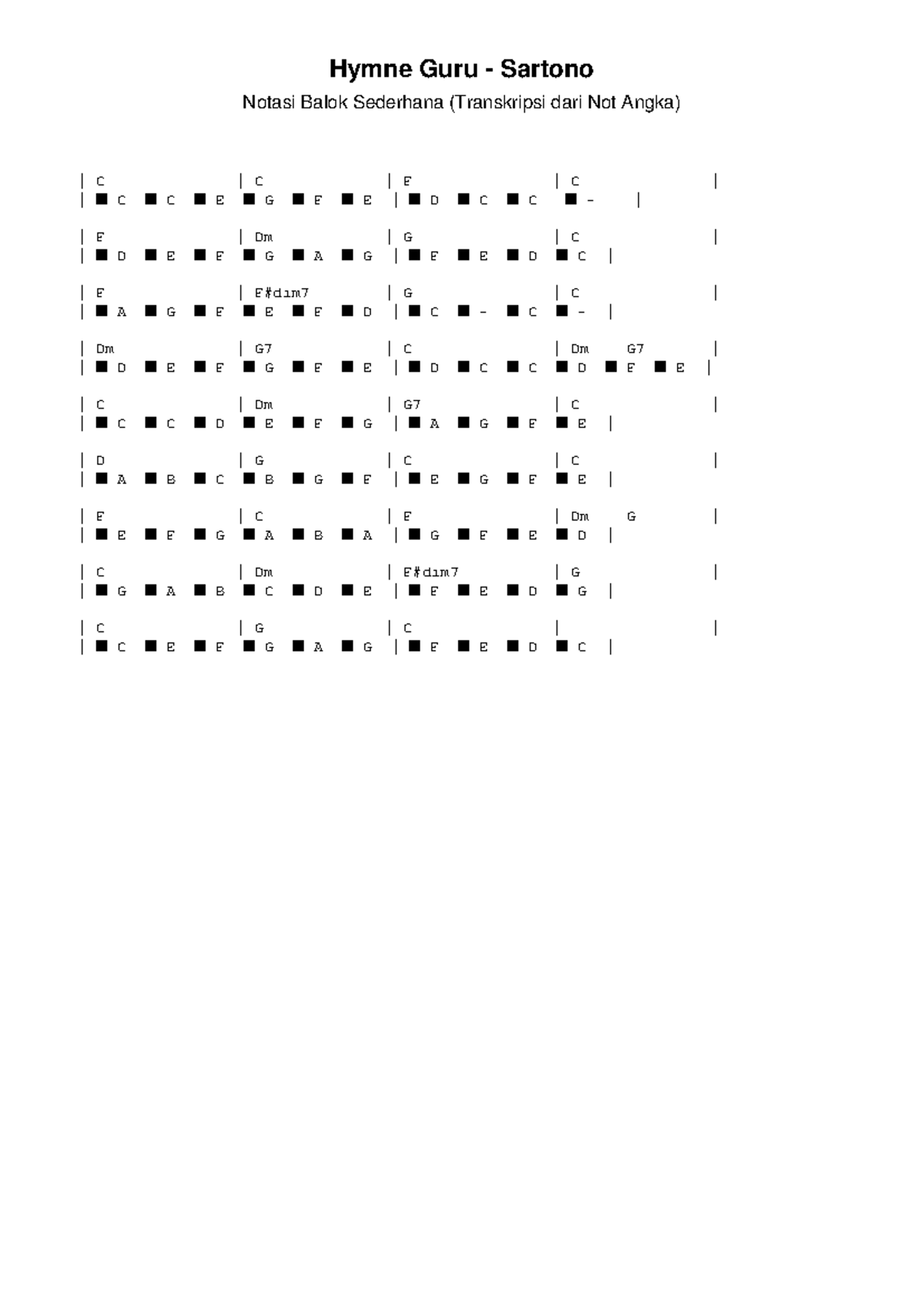 Hymne Guru - Notasi Balok Sederhana (Transkripsi) - Studocu