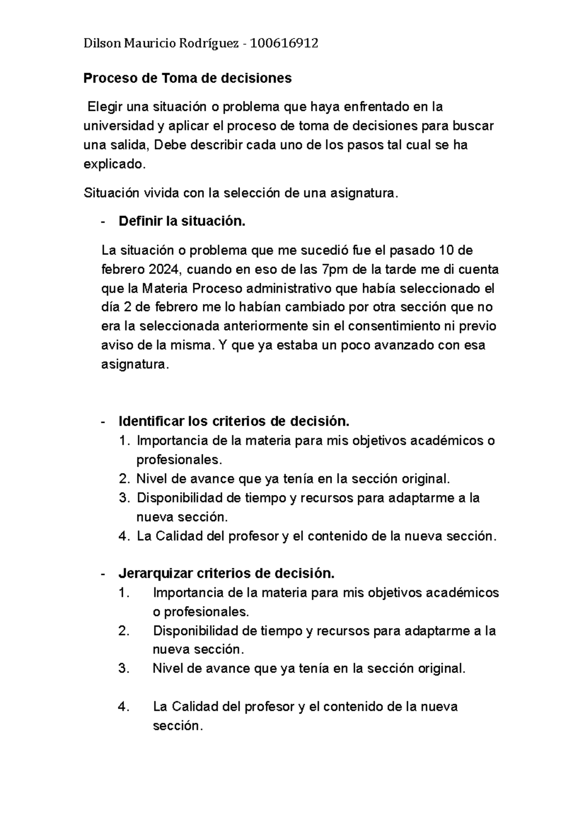 Tarea 3.1 - Proceso de Toma de decisiones - Dilson M. Rodriguez ...