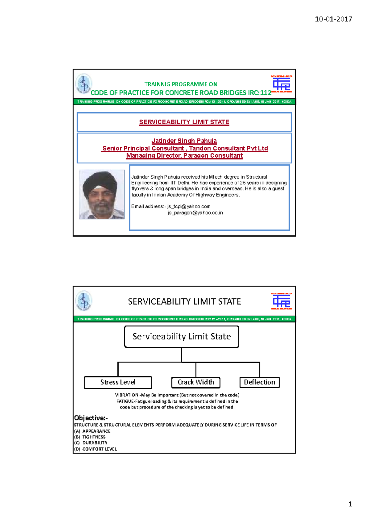 Serviceability Limit State Training on Concrete Road Bridges IRC:112 ...