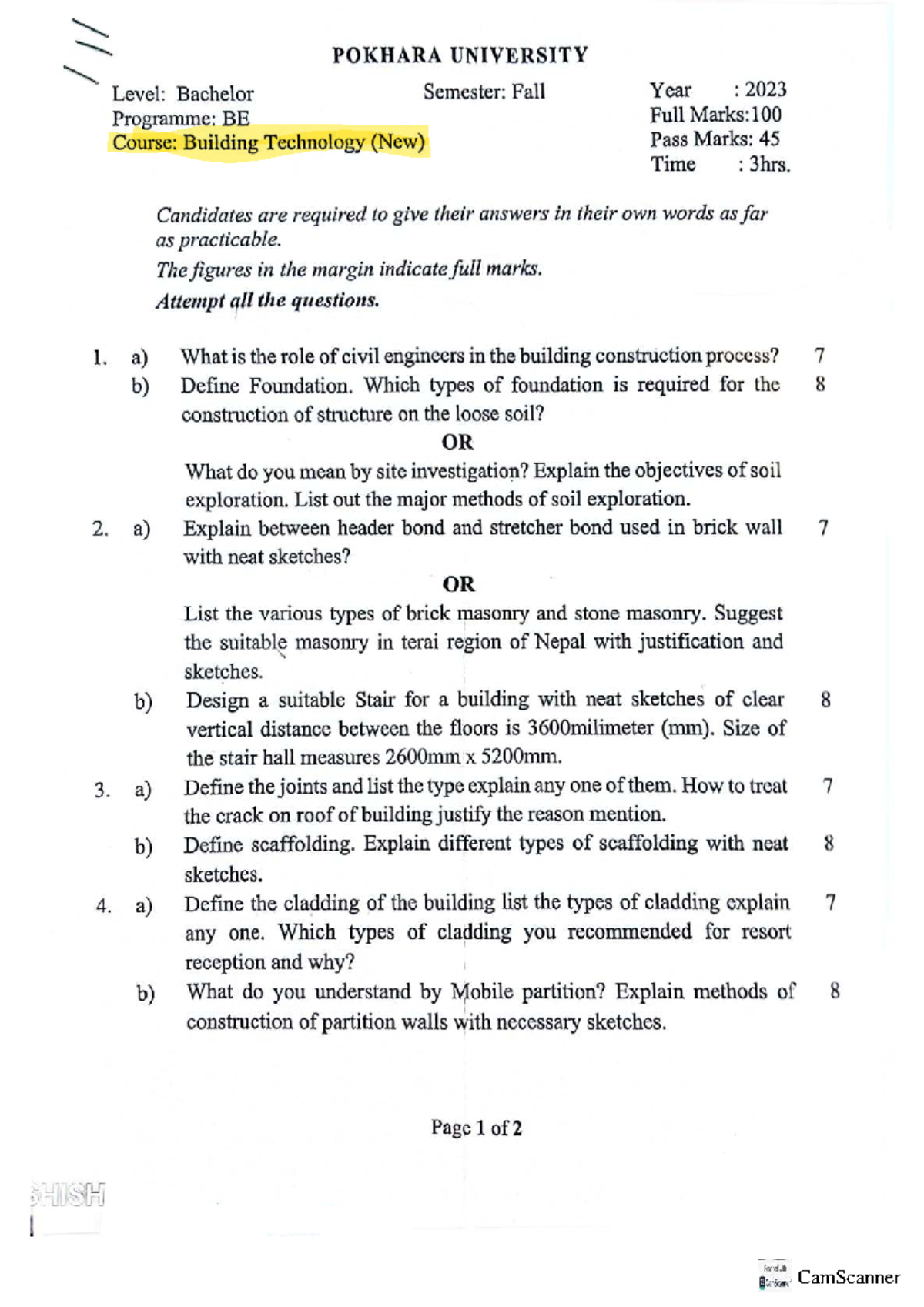 POKHARA UNIVERSITY BE 3rd SEMESTER Fall 2023 Past Exam Questions - Studocu