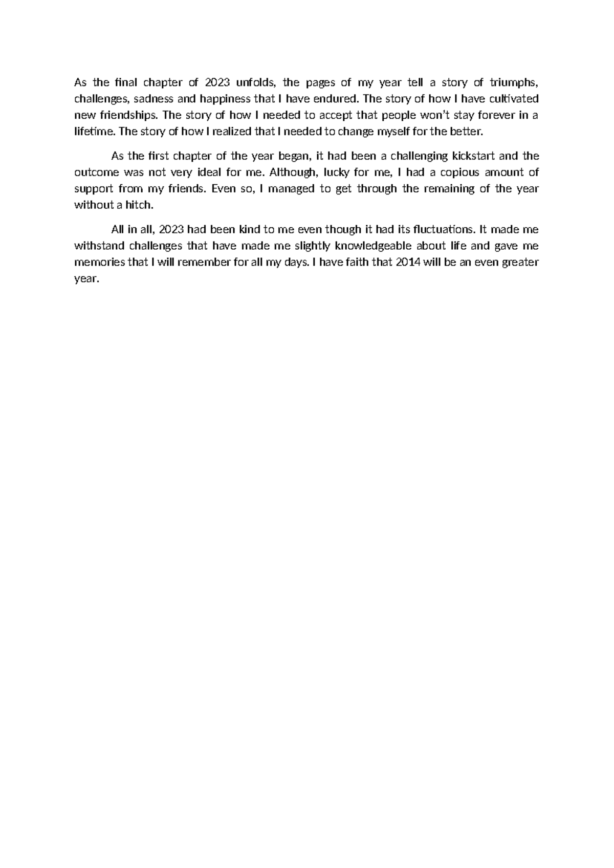 2023 Reflection Essay: Triumphs and Challenges - Studocu