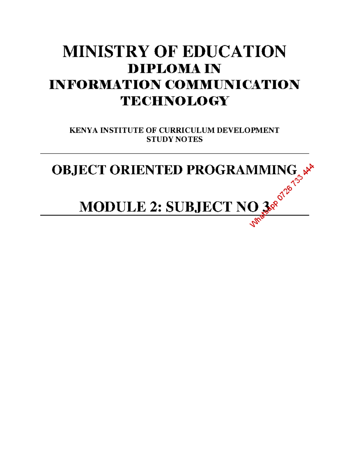 OOP - SAD-notes-K - FOR A DIPLOMA IN ICT MODULE 2 - MINISTRY OF ...