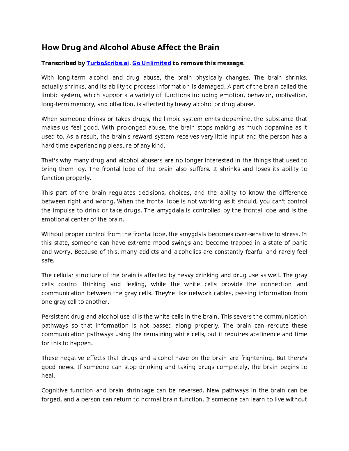 Impact of Drug & Alcohol Abuse on Brain Function: A Study - Studocu