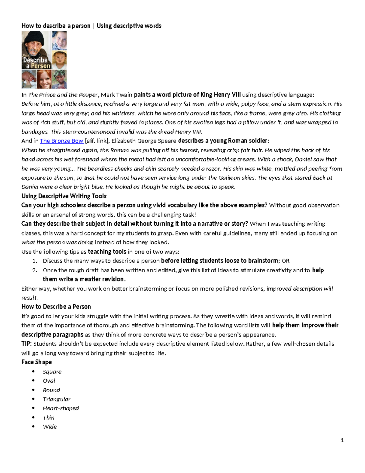 Descriptive Writing Tips for Characterization in Lit. Analysis - Studocu