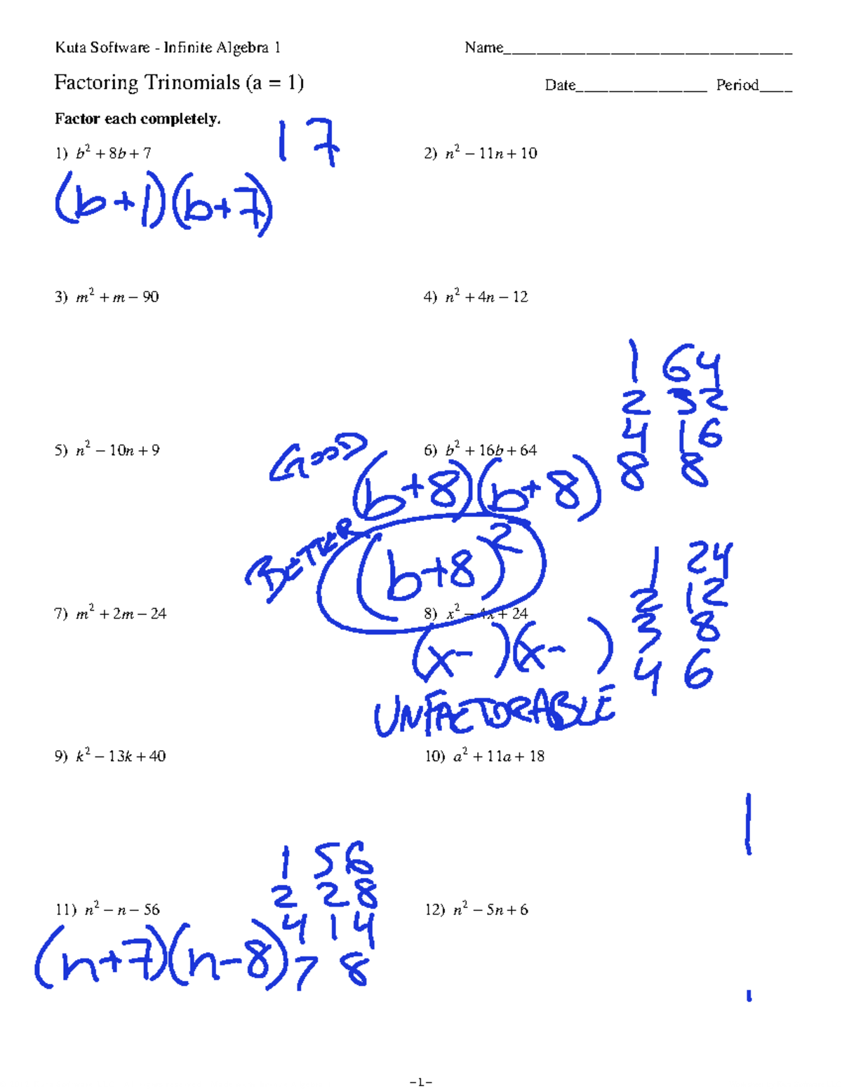Factoring Trinomials Worksheet - Infinite Algebra 1 - Studocu