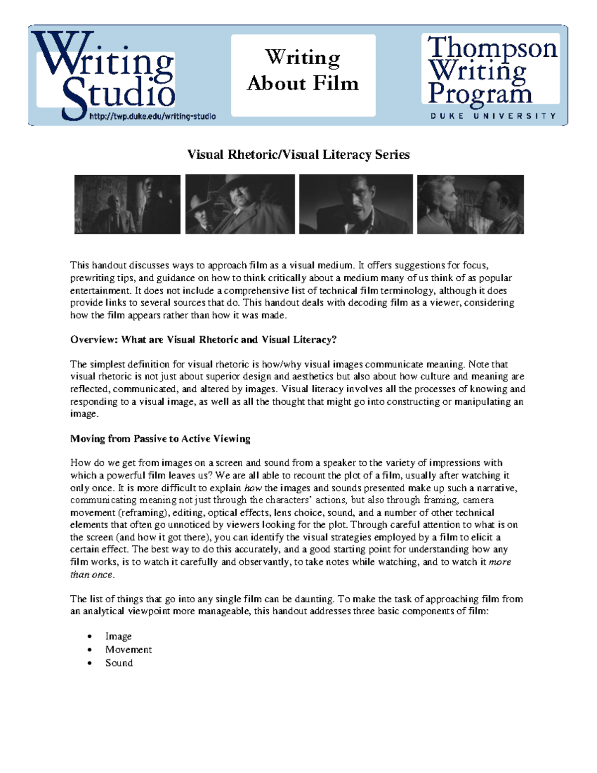 A short guide to writing about film - Writing About Film Visual ...