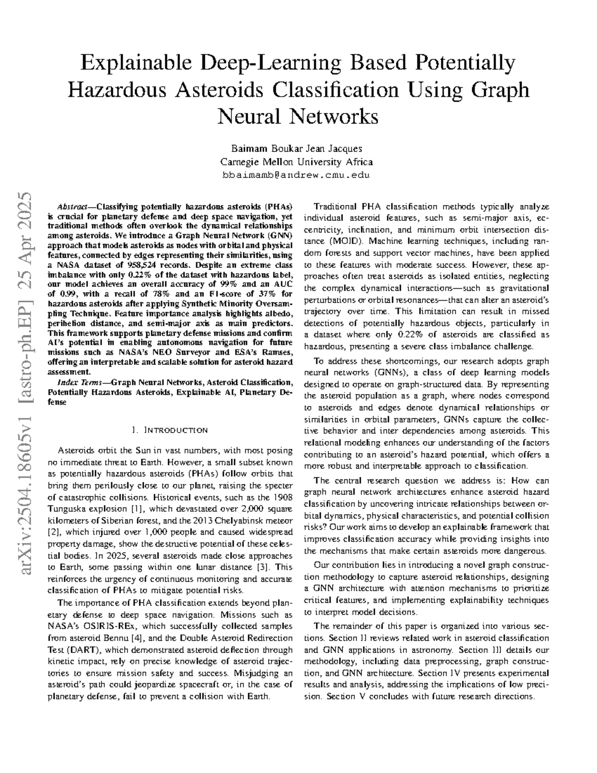 GNN-Based Classification of Potentially Hazardous Asteroids (PHAs ...