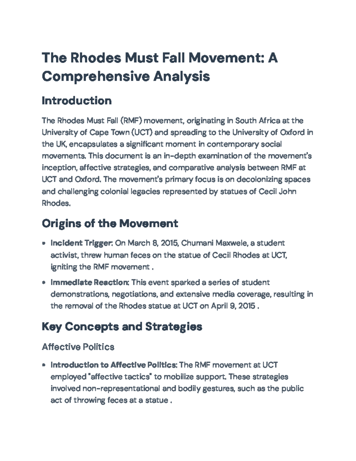 Rhodes Must Fall Movement: Comparative Analysis of UCT & Oxford - The ...