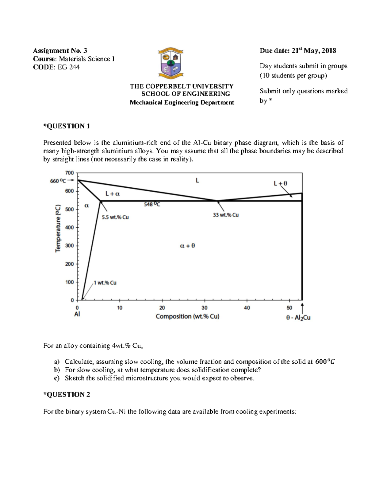 EG 244 Assignment 3: Phase Diagram Analysis and Calculations - Studocu