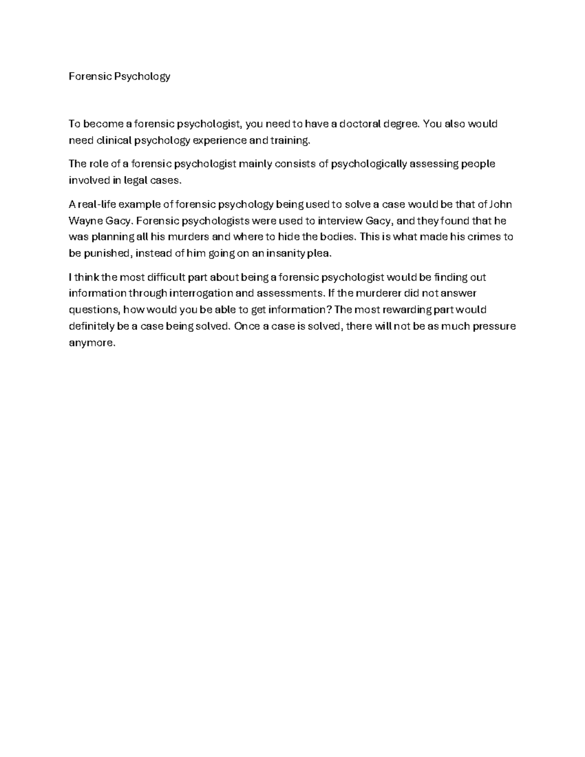 Forensic Psychology Unit 1 Activity: Key Roles & Case Study Insights ...