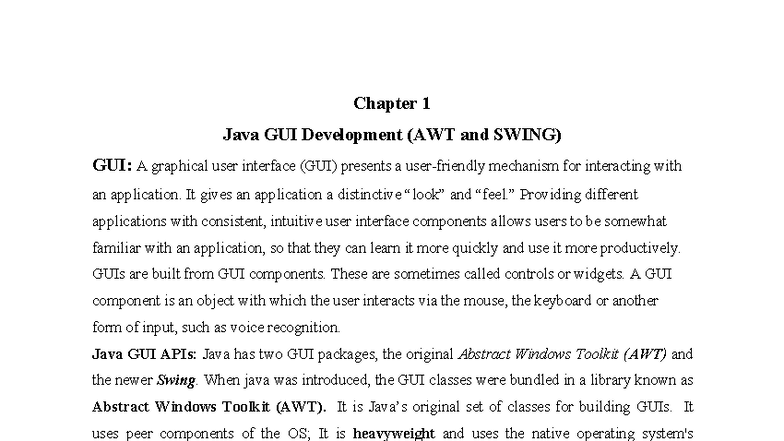Java Chapter 1: AWT vs. Swing GUI Development Overview - Studocu