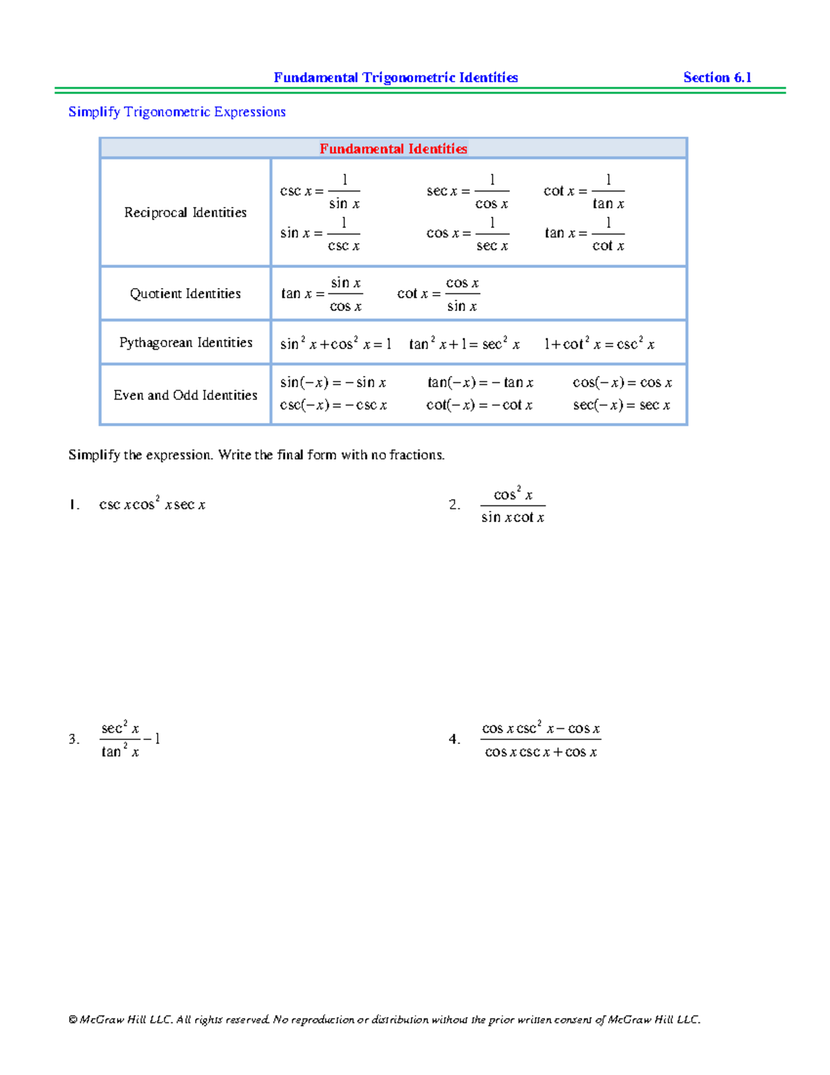 Final Exam Review: Simplifying Trigonometric Identities (MATH 101) - Studocu