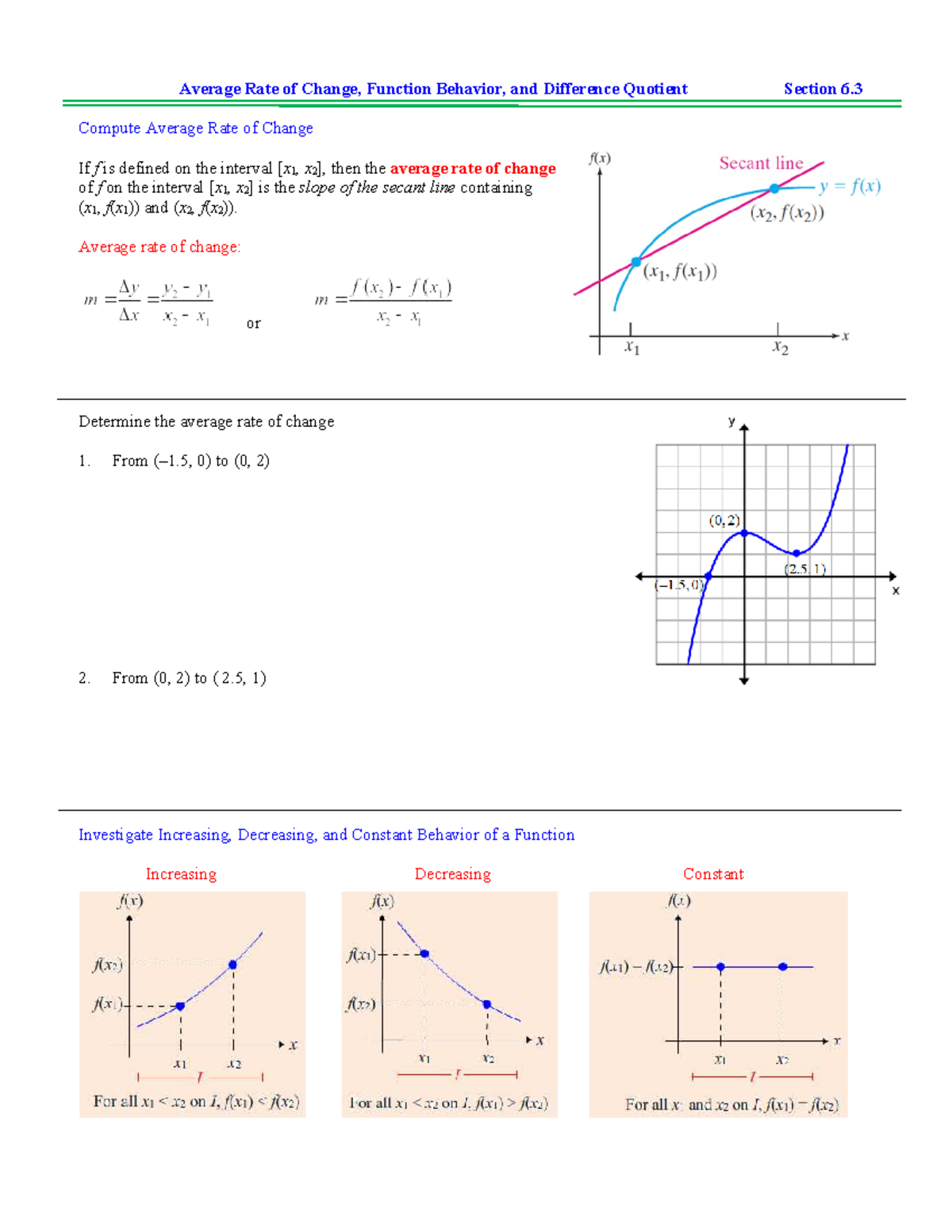 CACS LEC 6.3 Average Rate of Change & Function Behavior - Studocu