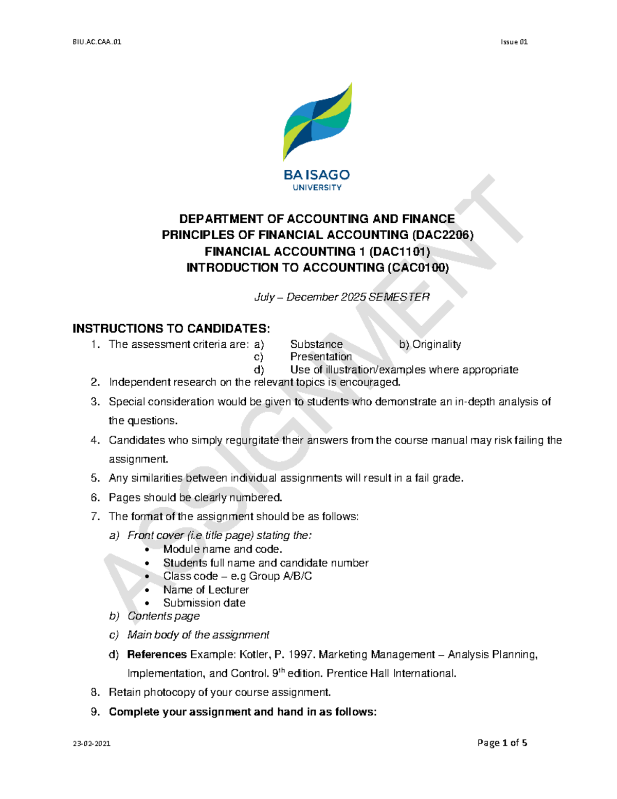 Financial Accounting Assignments - DAC2206/DAC1101/CAC0100 (2025) - Studocu