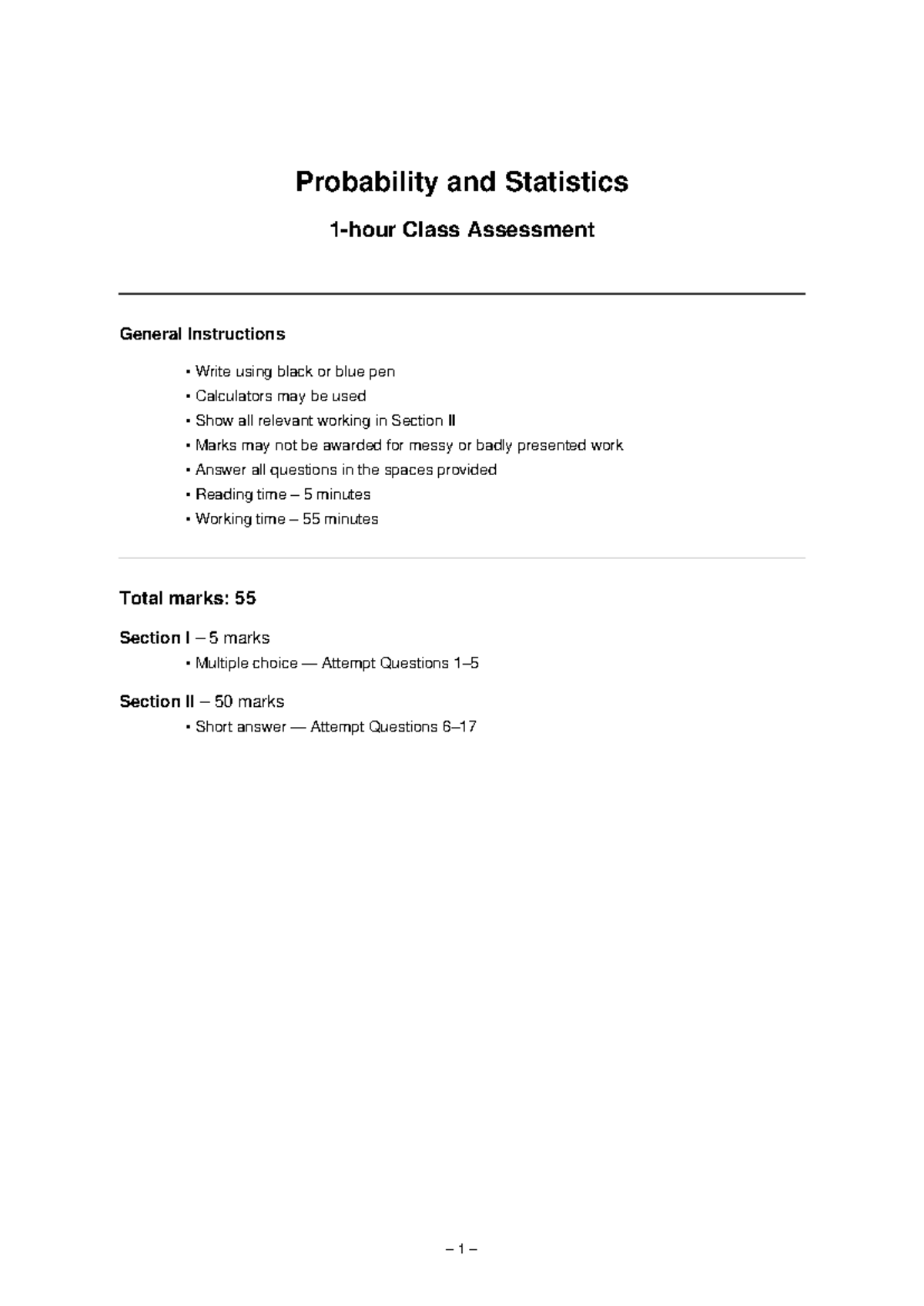 Probability and Statistics Assessment Instructions (Course Code: PS101 ...