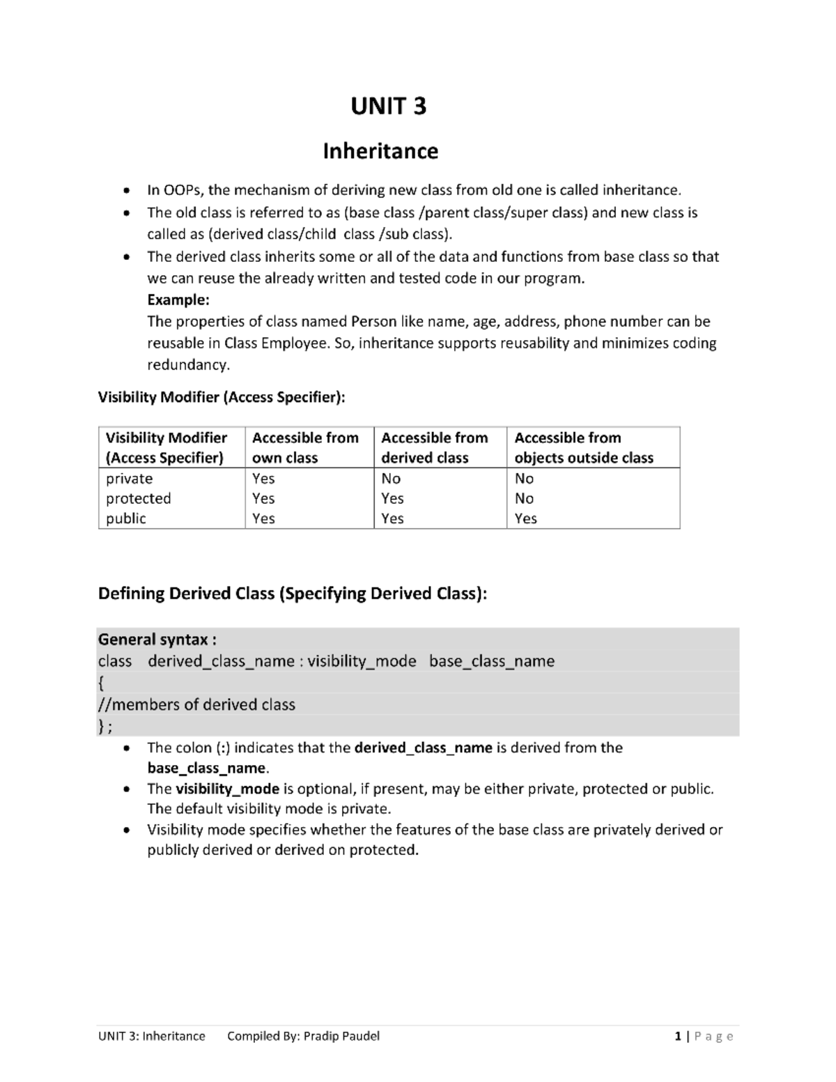 UNIT 3: Inheritance in OOP - Concepts and Examples - Studocu