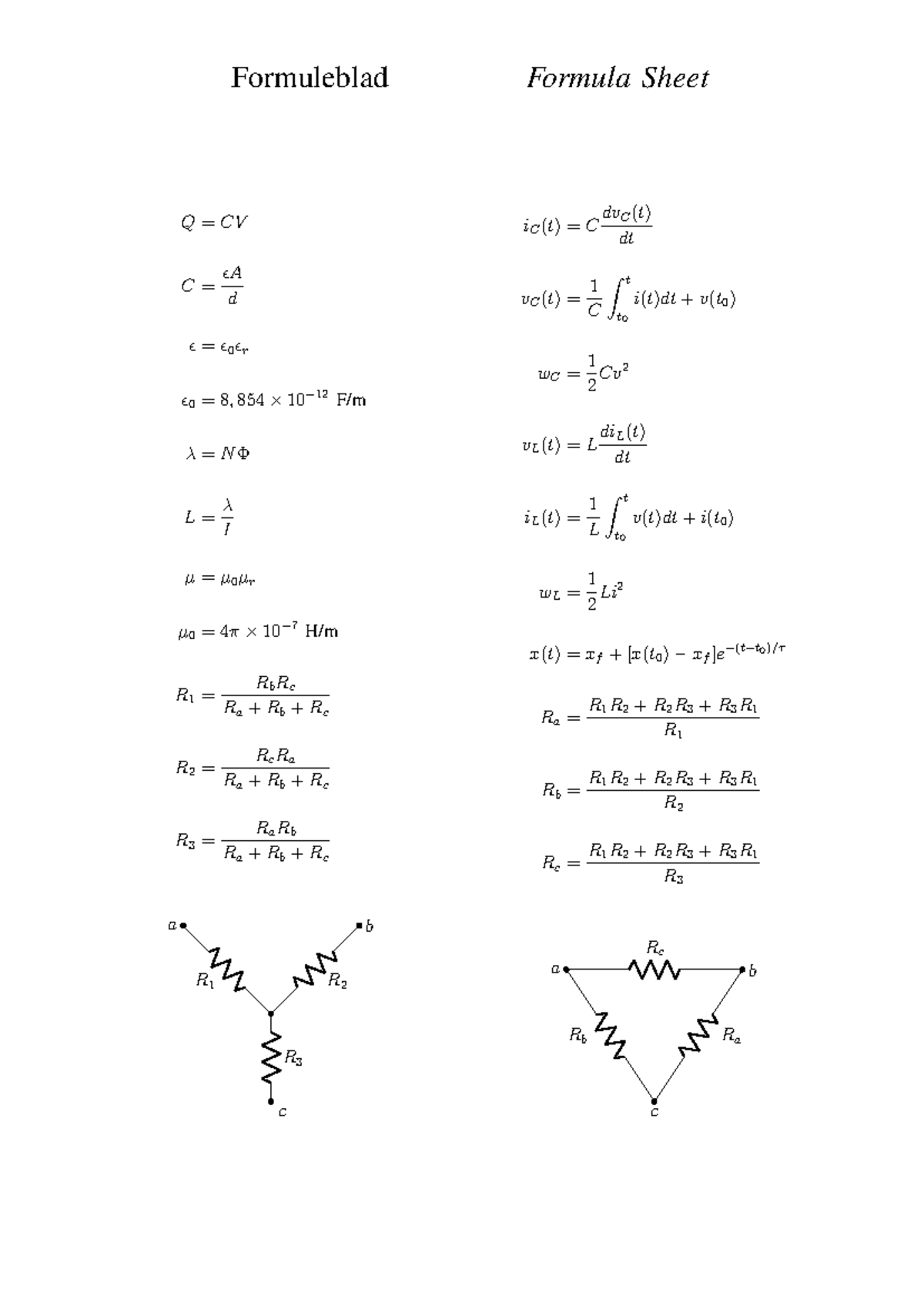ET143 Formula Sheet: Key Equations and Constants - Studocu