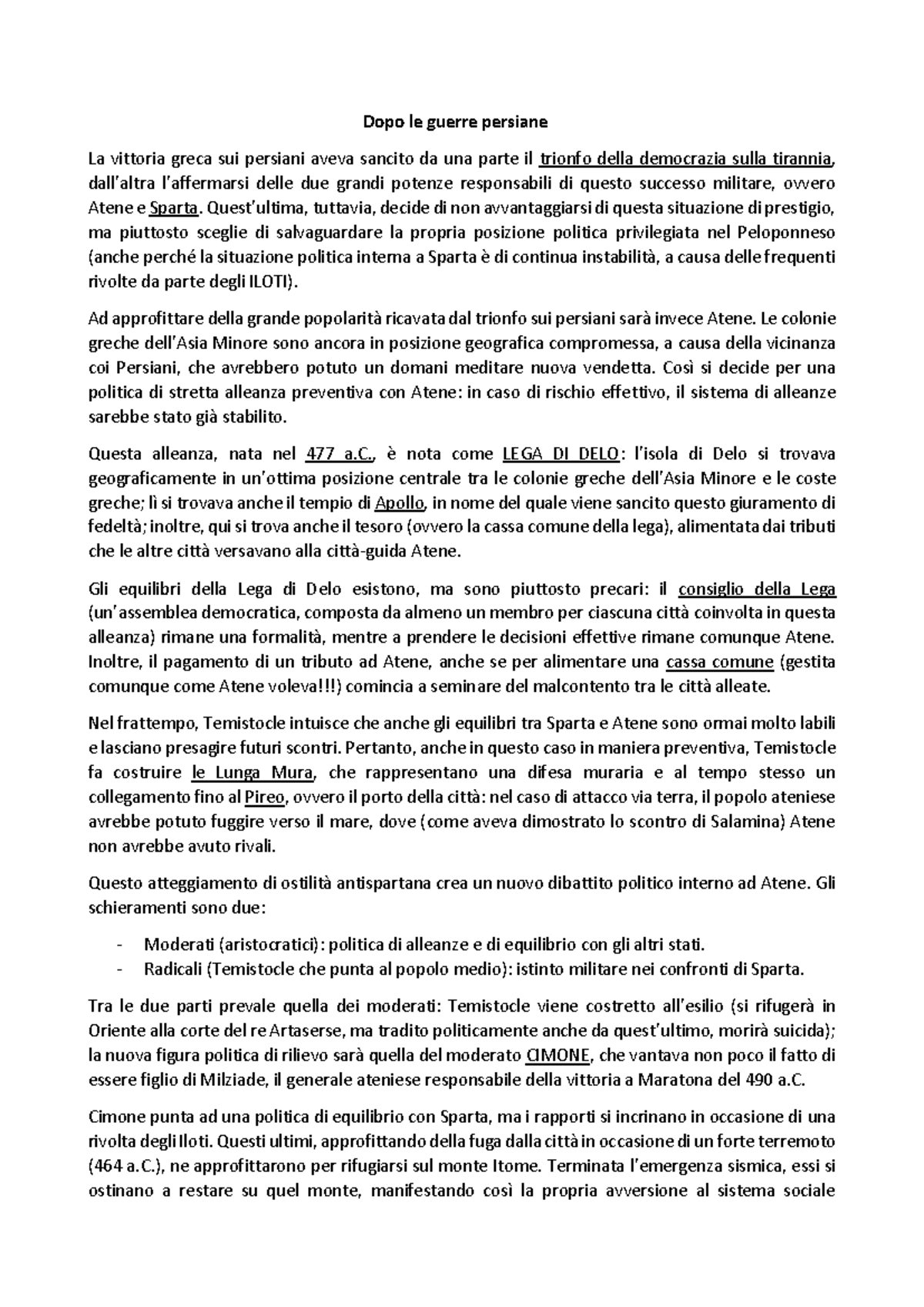 La Lega di Delo e il Ruolo di Cimone nell'Età Classica - Studocu
