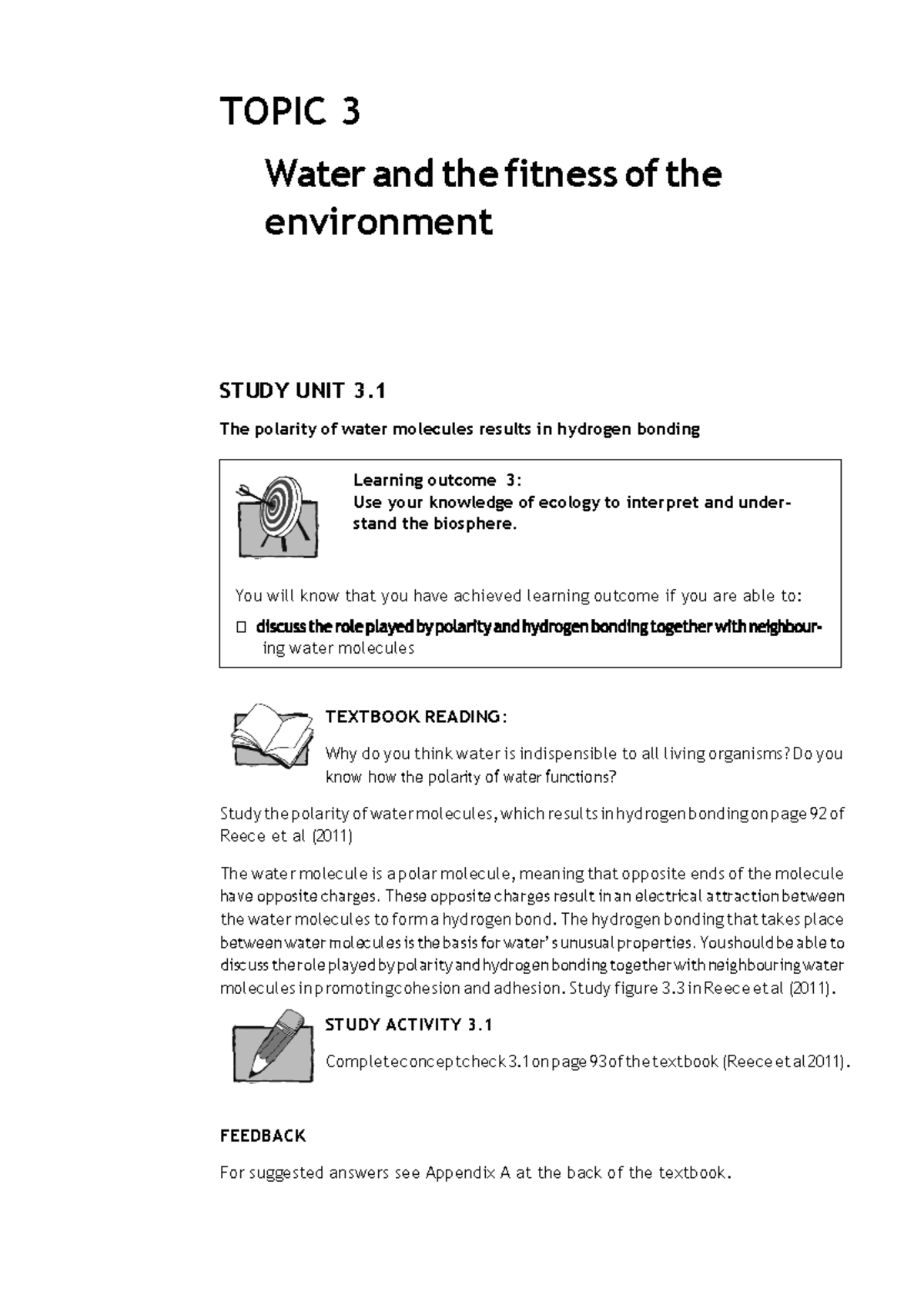 Topic 3 - Water and the fitness of the environment - TOPIC 3 Water and ...