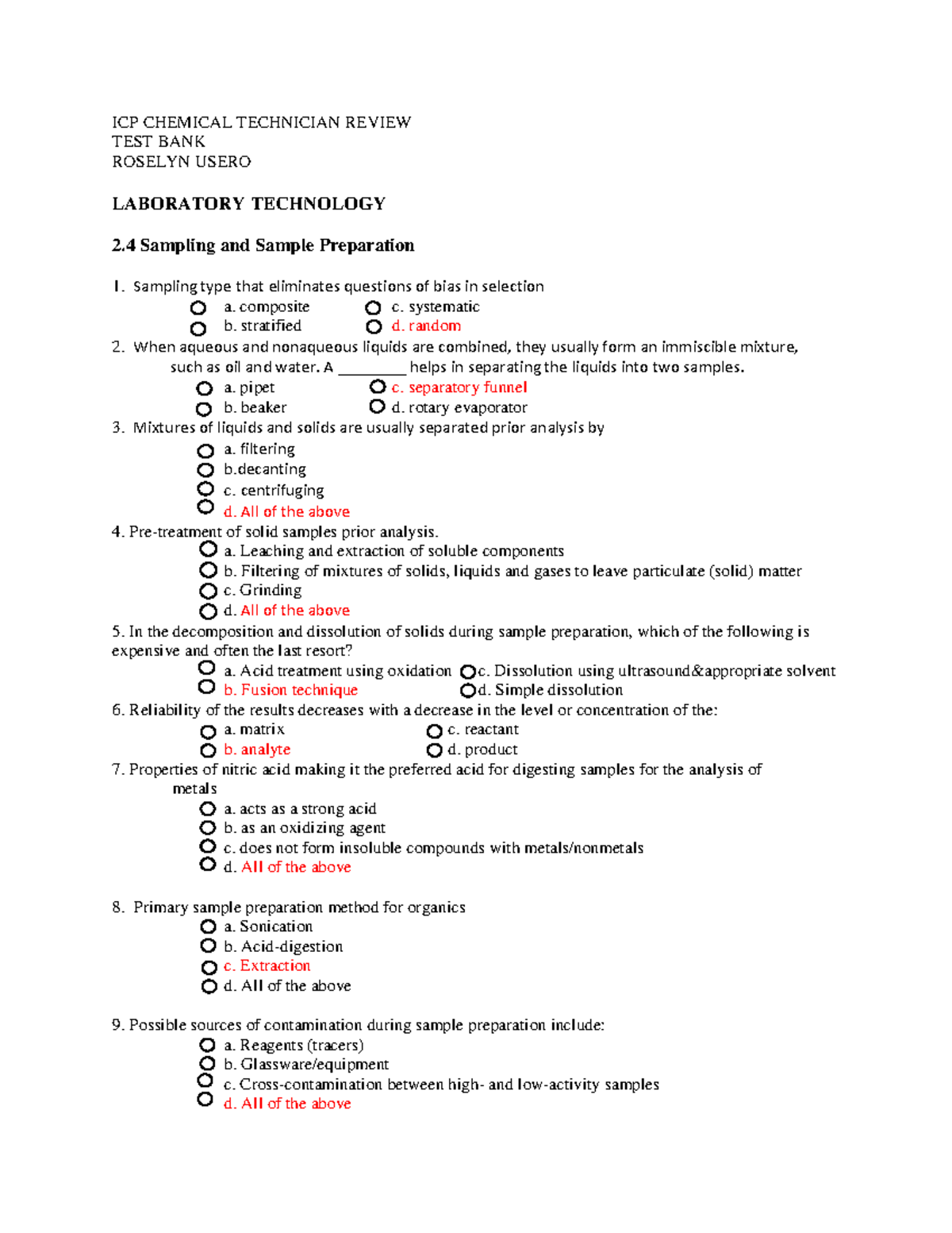 Analytical Chemistry Practice Exam Questions and Answers (Course: ICP ...