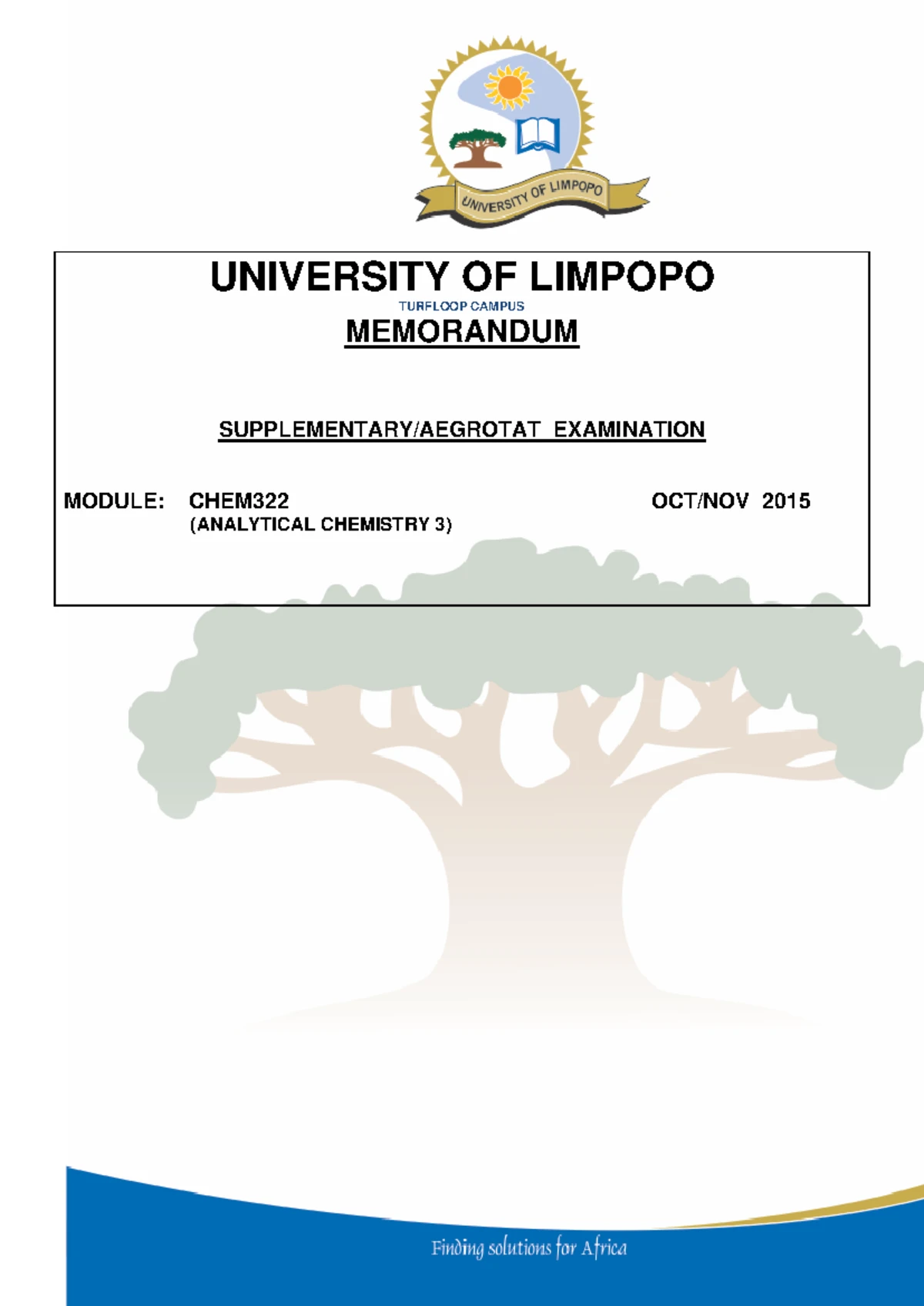 2022 Test 2 SCHA032 Memorandum - UNIVERSITY OF LIMPOPO TURFLOOP CAMPUS ...