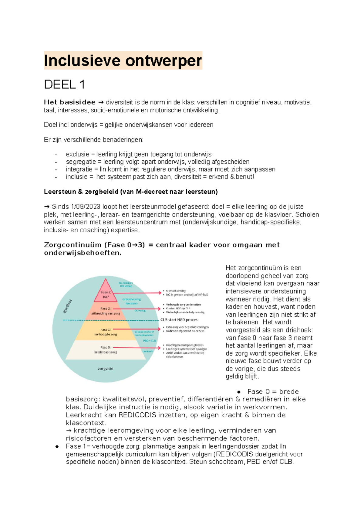 Inclusieve Ontwerpers DEEL 1: Basisideeën en Zorgcontinuüm in Onderwijs ...