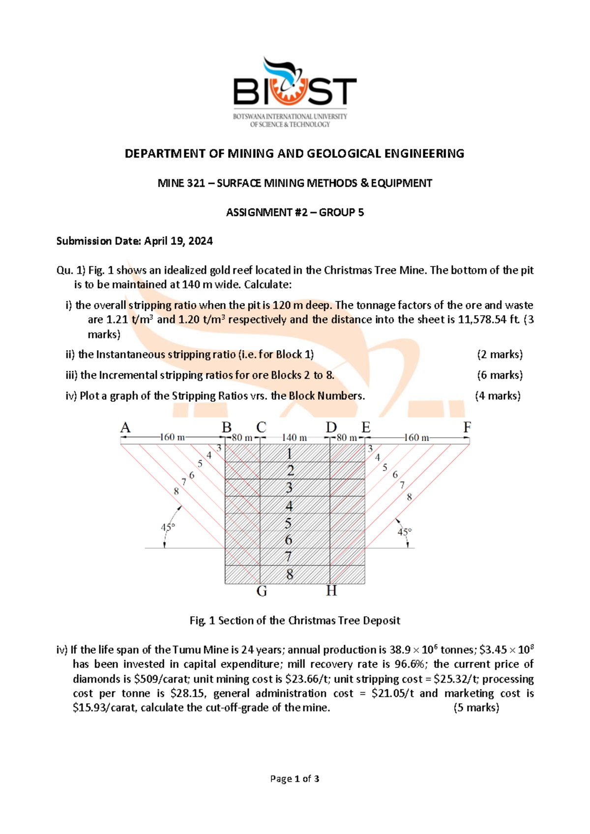 MINE 321 Assignment #2: Surface Mining Methods & Equipment - Studocu
