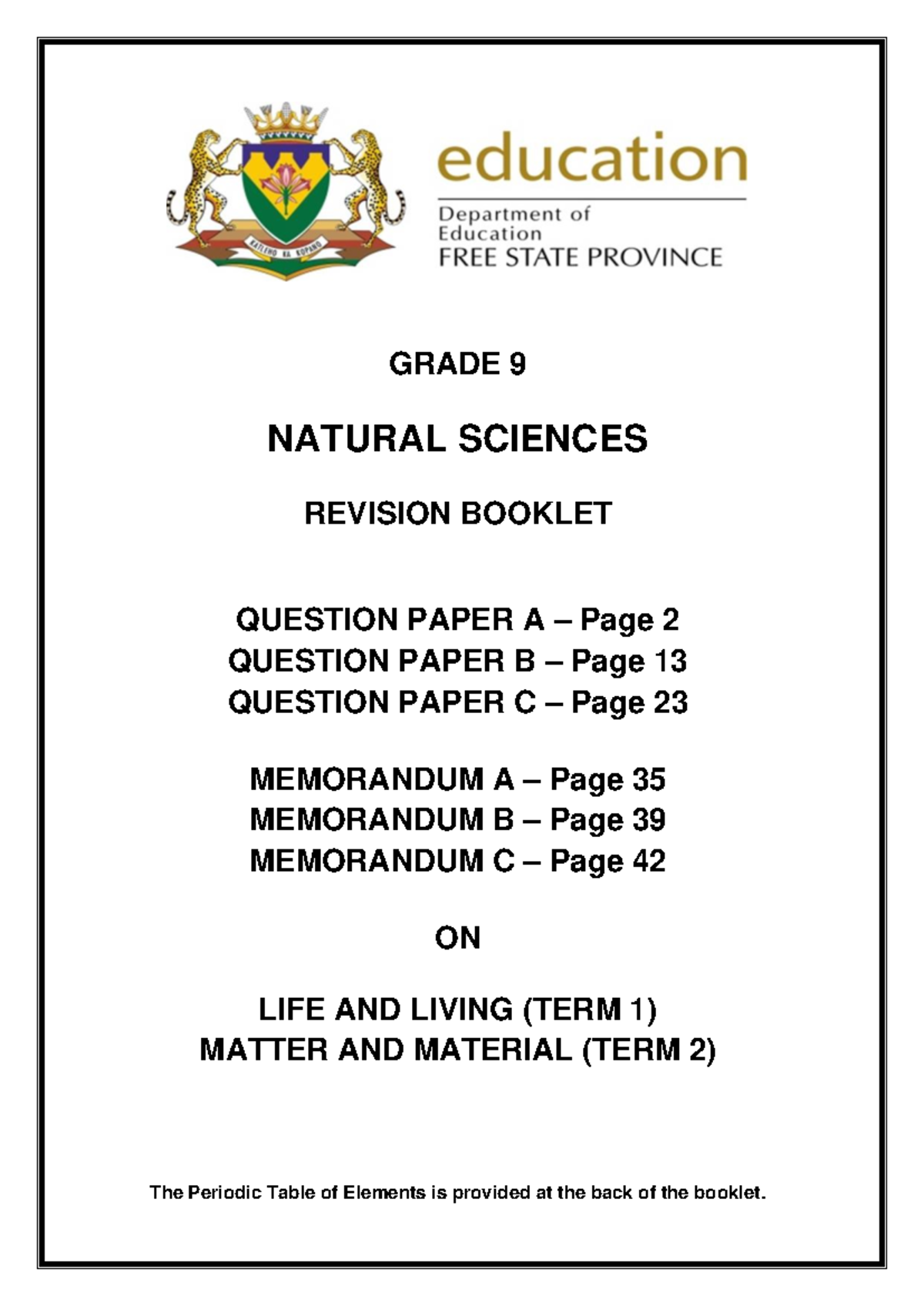 Grade 9 NS Term 1 & 2 Revision Notes: Life & Living, Matter & Material ...