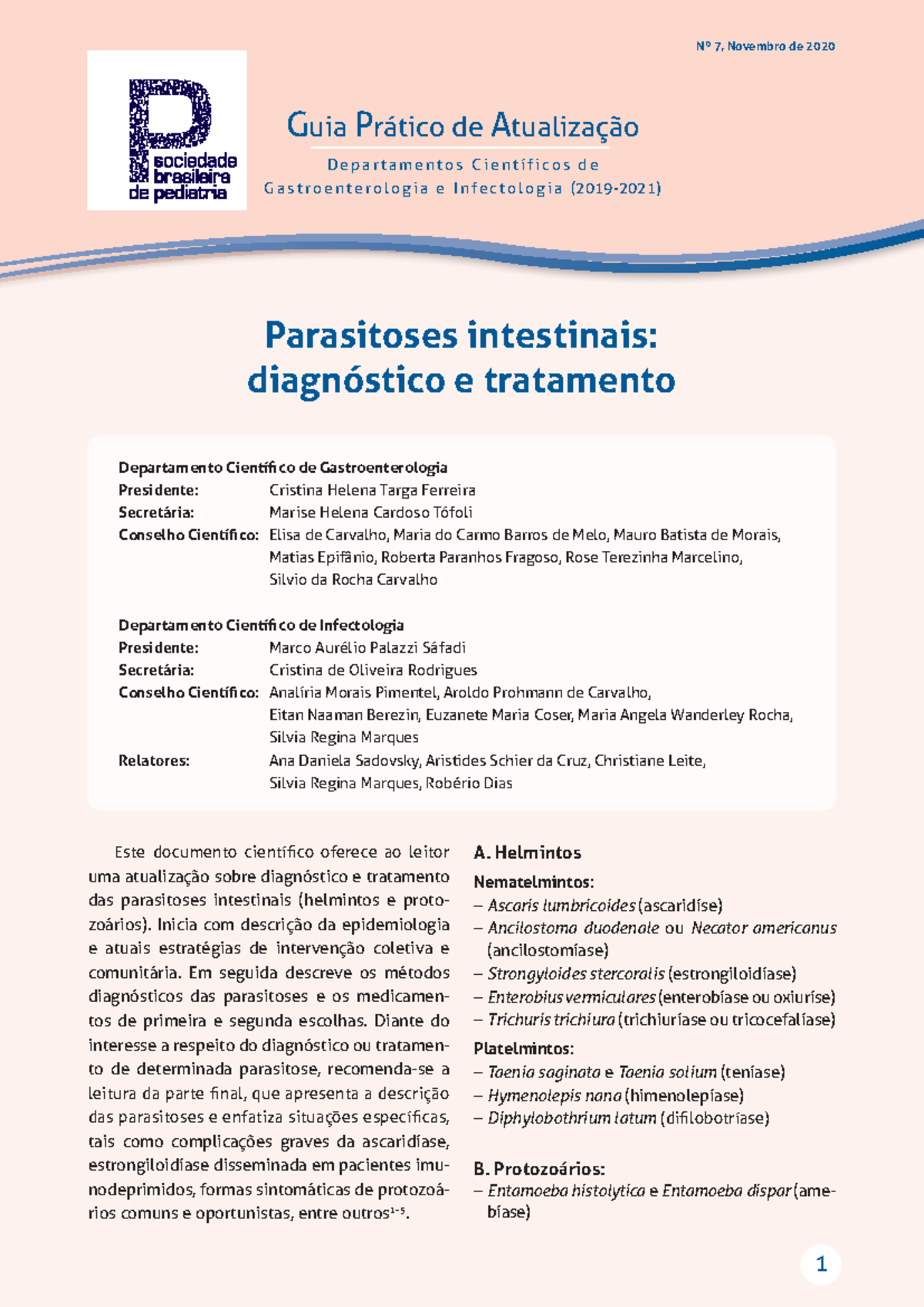 Parasitoses intestinais - diagnostico e tratamento (SBP) - Parasitoses ...