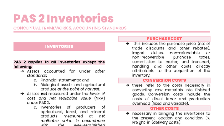 PAS 2 Inventories: Conceptual Framework & Measurement Standards - Studocu