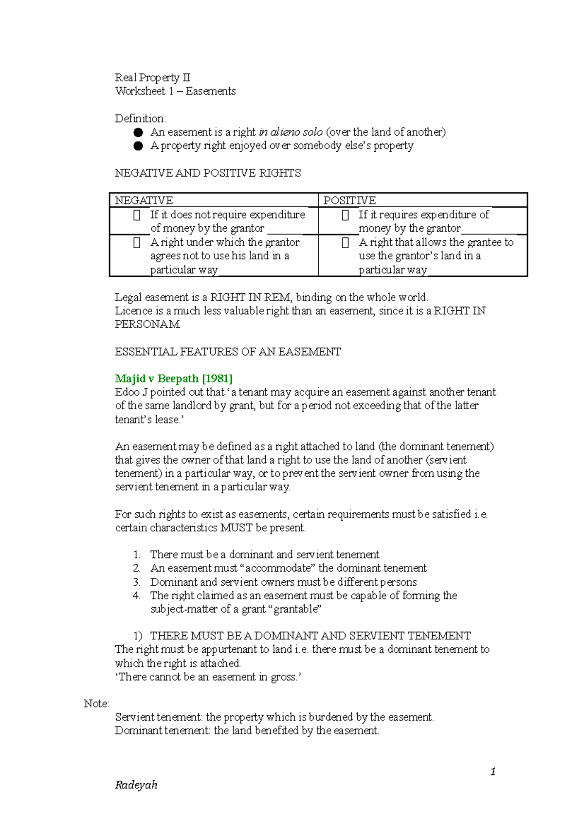 RP2 WS1 Final Exam Notes on Easements - Real Property II - Studocu