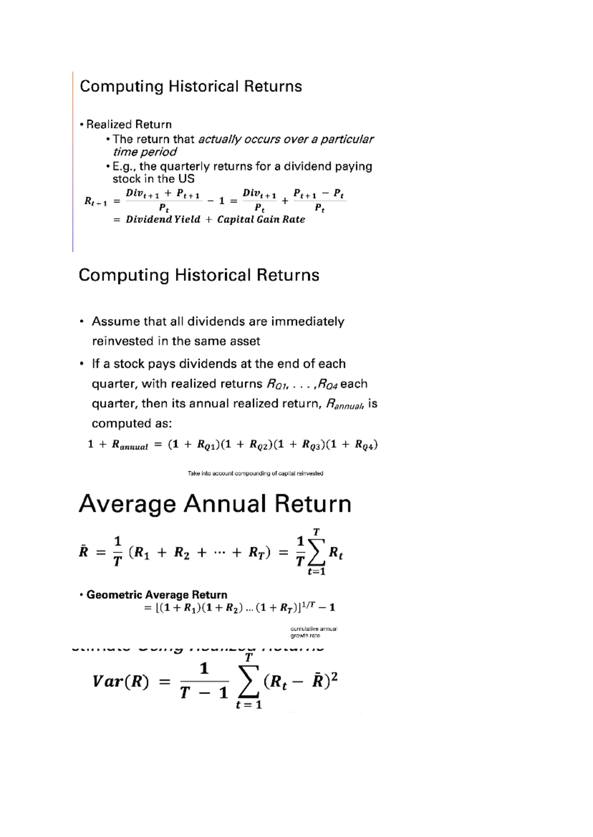 Ec3333 formulas - Formula sheet - Computing Historical Returns Realized ...
