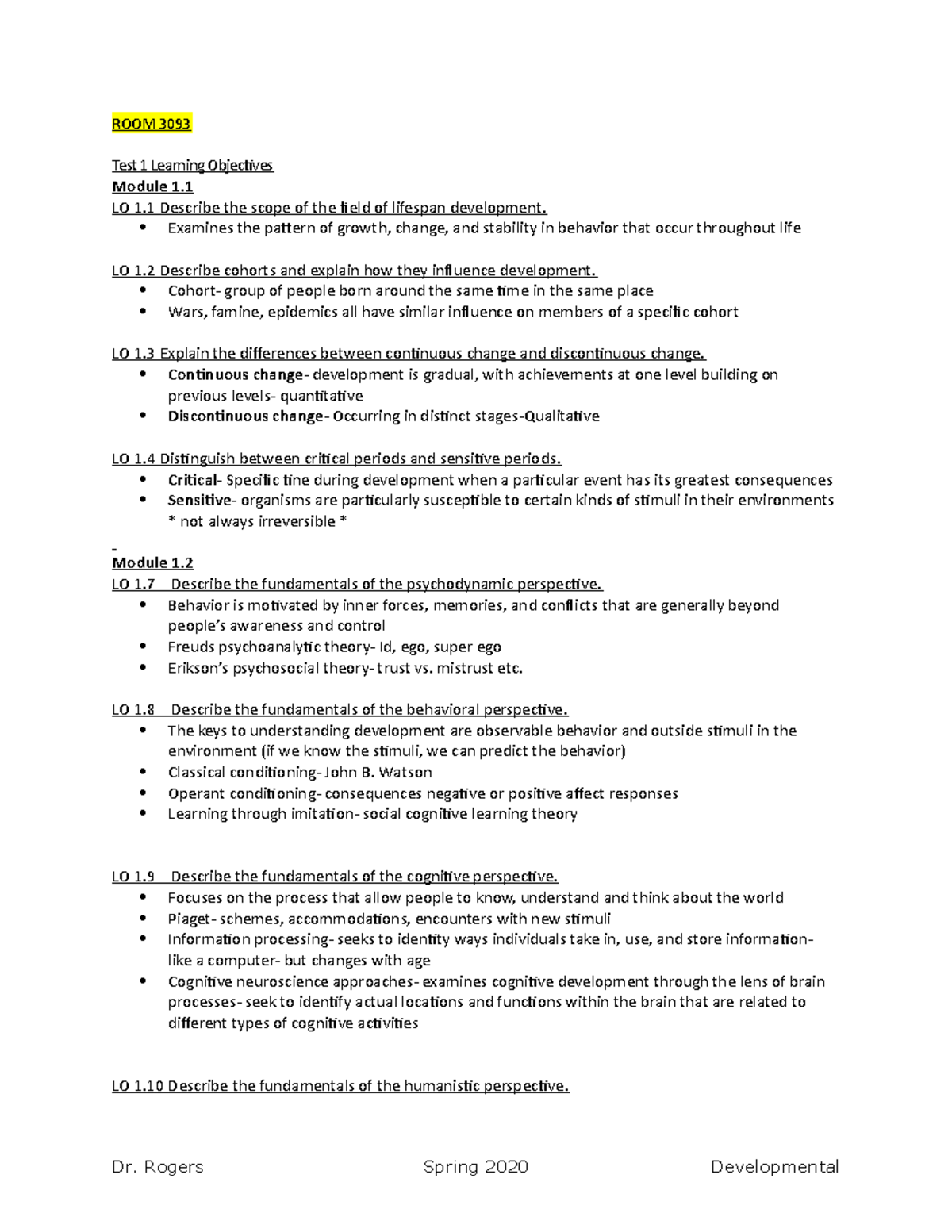 Test 1 Learning Objectives - ROOM 3093 Test 1 Learning Objectives ...