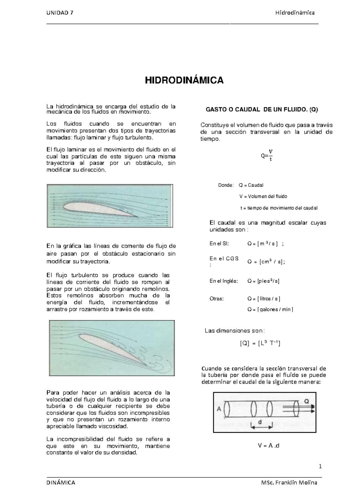 Sesion 14 Caudal - DINAMICA - UNIDAD 7 Hidrodin·mica - Studocu
