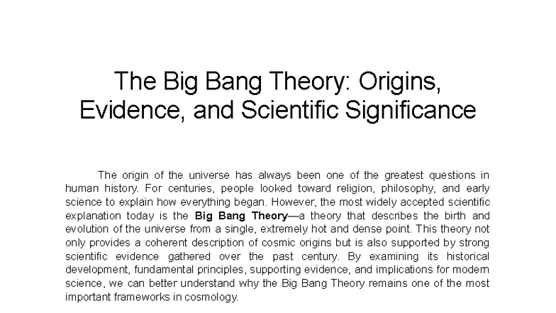 The Big Bang Theory: Origins, Evidence, and Significance in Cosmology ...