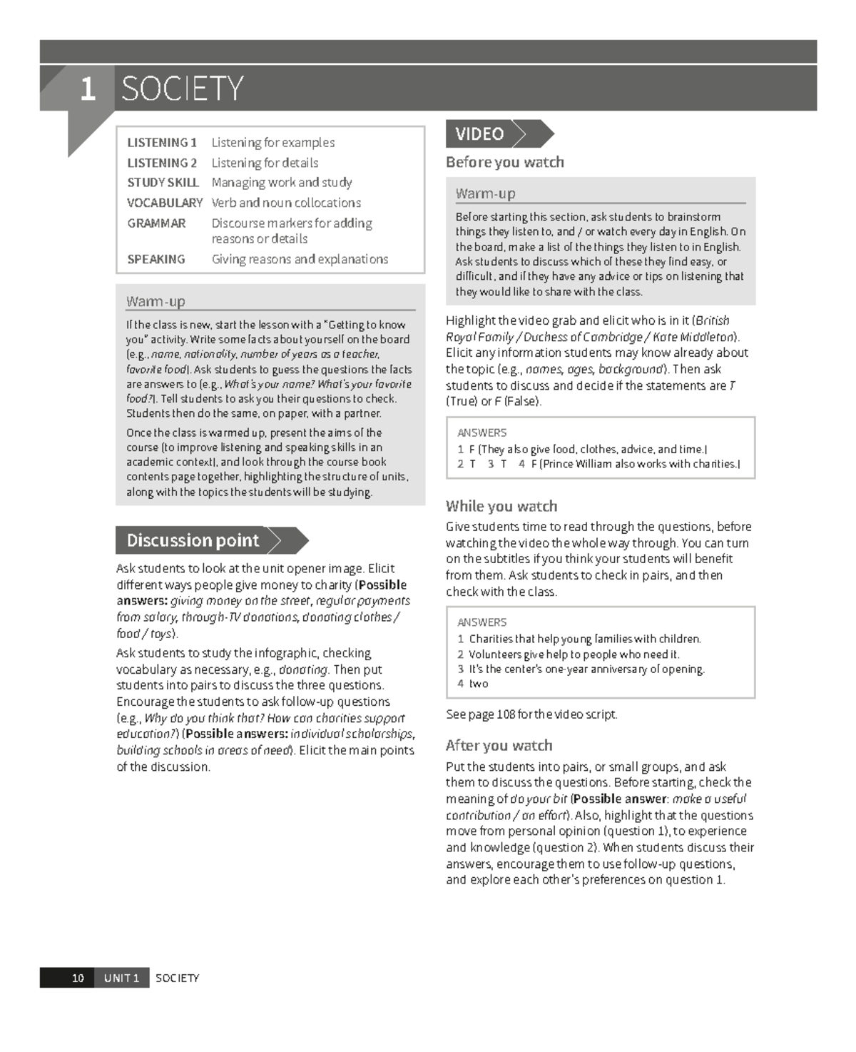 SOCIETY 1 Listening & Speaking Skills: Teacher's Pack Sample - Studocu