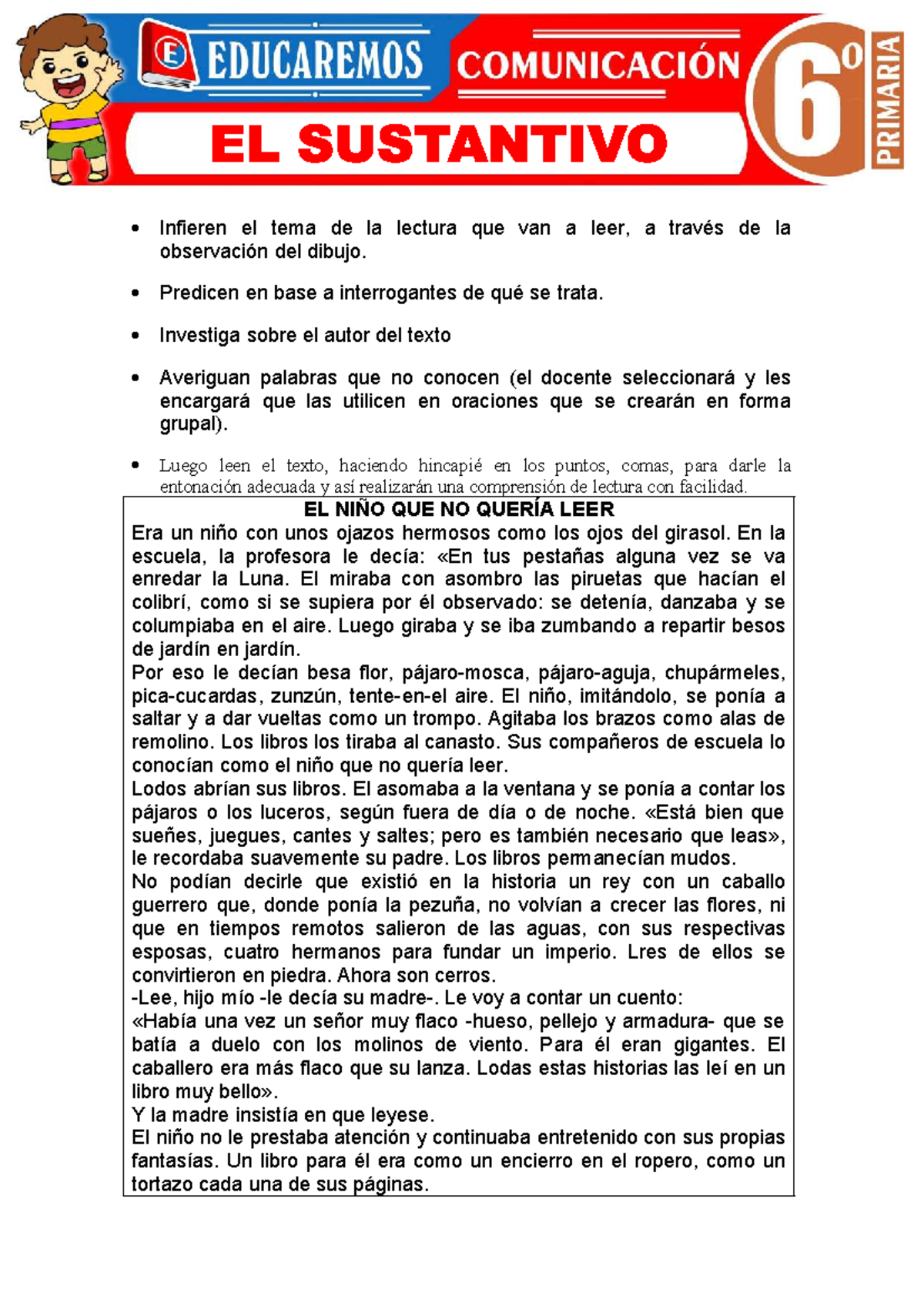 Título: El Sustantivo en la Lectura para Sexto Grado de Primaria - Studocu