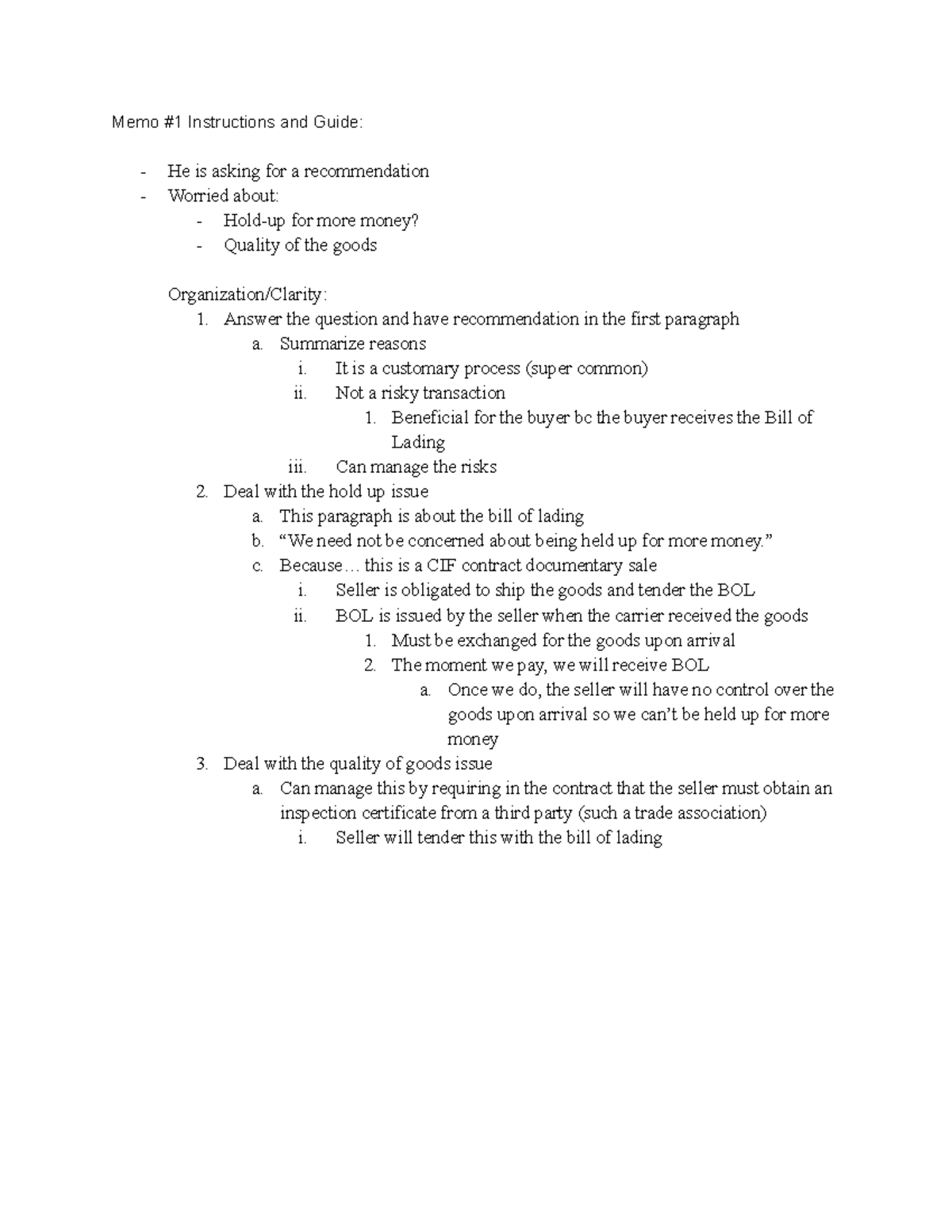 Law 3111 Memo #1 Instructions and Recommendation Guide - Studocu
