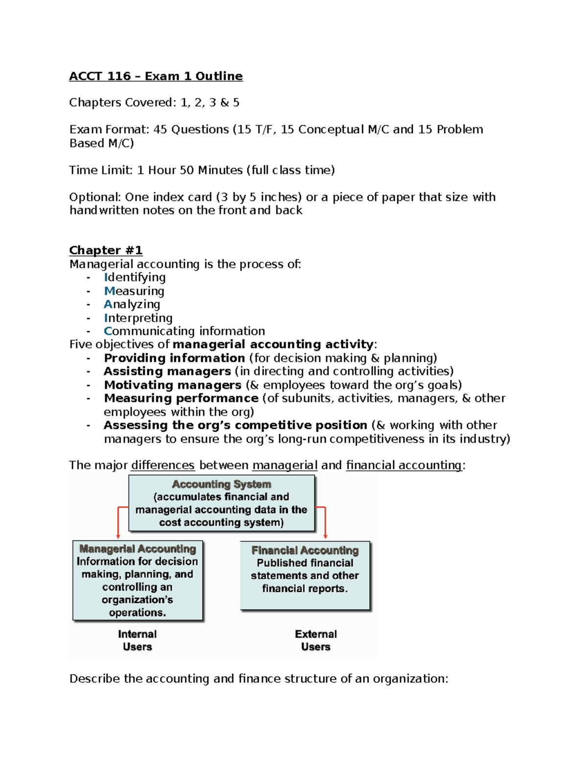 ACCT116 Exam 1 Study Guide - Comprehensive Outline and Key Concepts ...