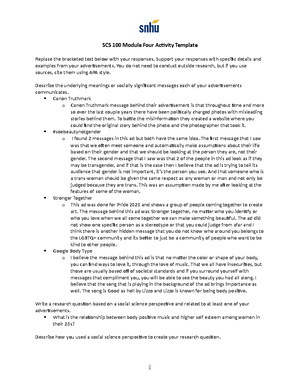 SCS 100 Module Three Activity - Support your responses with specific ...