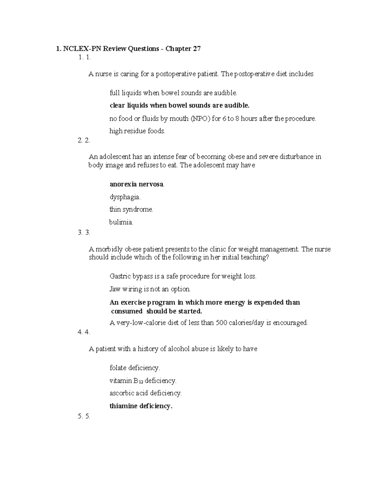 Fundamental Nursing Review Questions: Chapter 27 Insights - Studocu